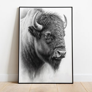 Charcoal BISON Sketch Print on Canvas. Pencil Wild Animal Drawing ...