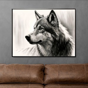 Charcoal WOLF Sketch Print on Canvas. Pencil Wild Animal Drawing, Wall ...