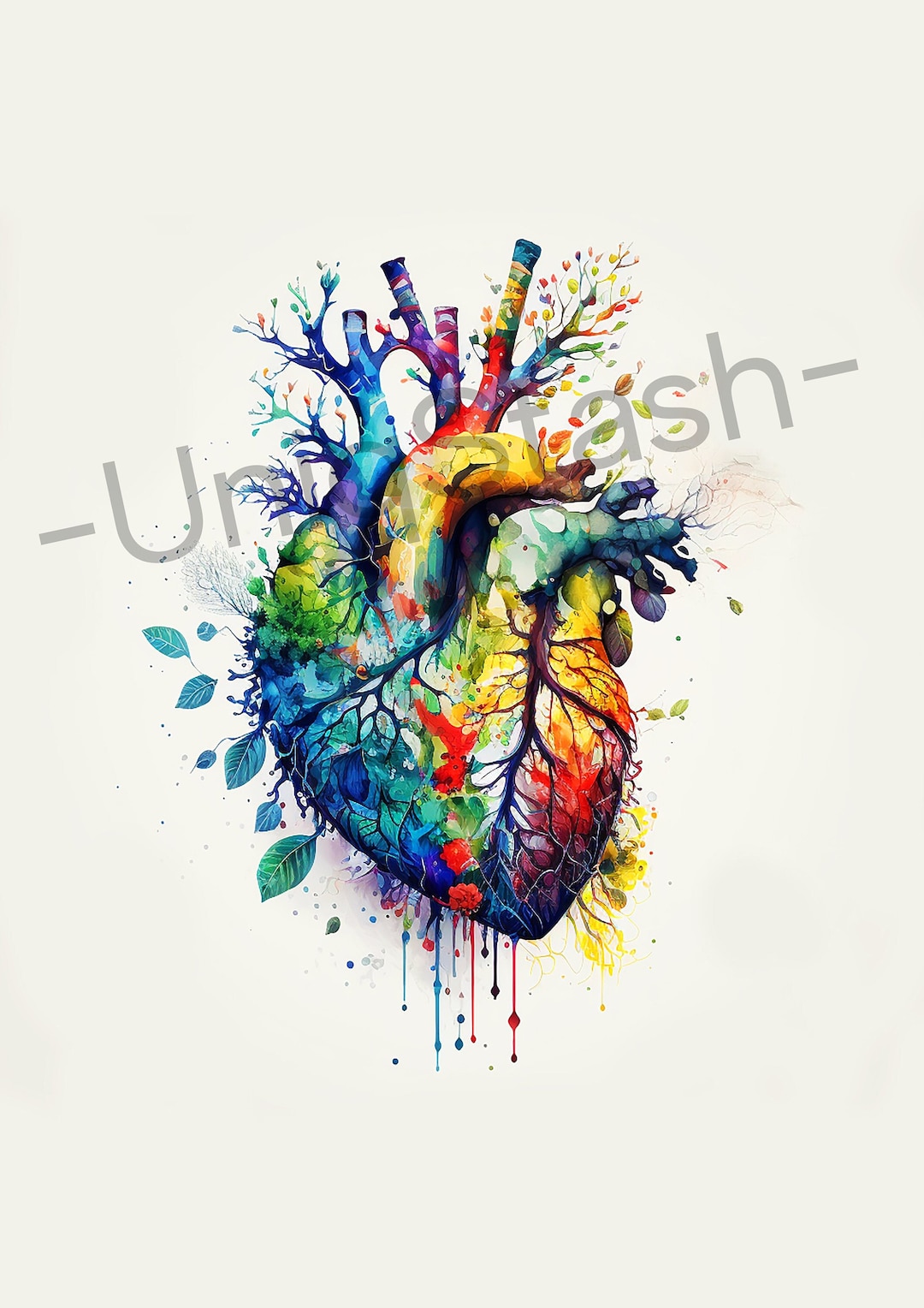 Unique Anatomical Heart Organ Drawing Print on Quality Canvas. Colorful ...