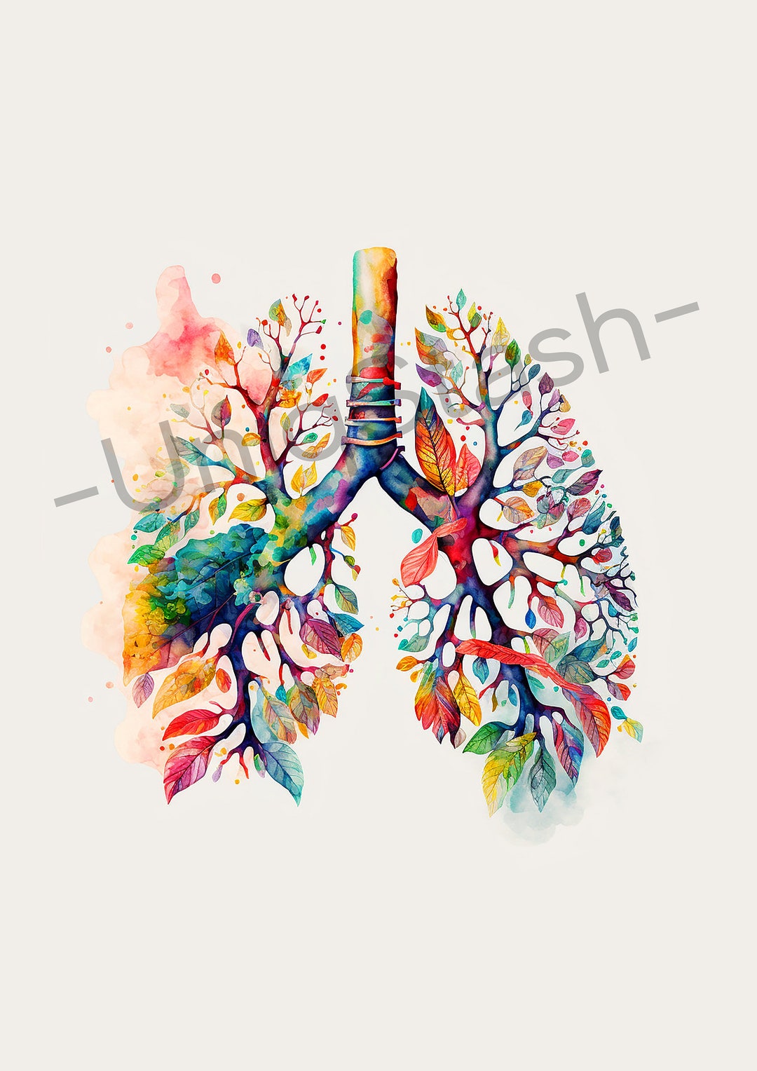 Unique Anatomical Lungs Organ Drawing Print on Quality Canvas. Colorful ...