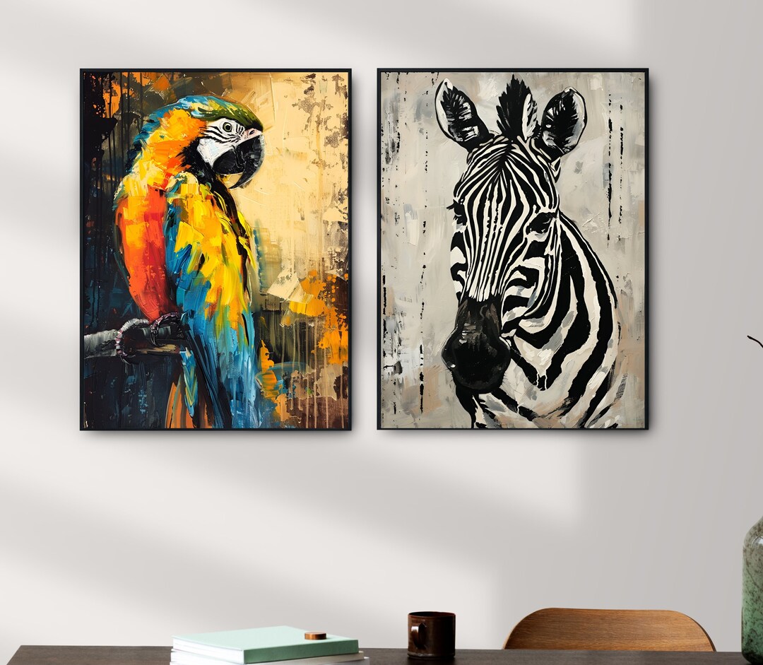 Dramatic Animal Oil Portrait Print on Canvas: Zebra, Panda, Parrot ...
