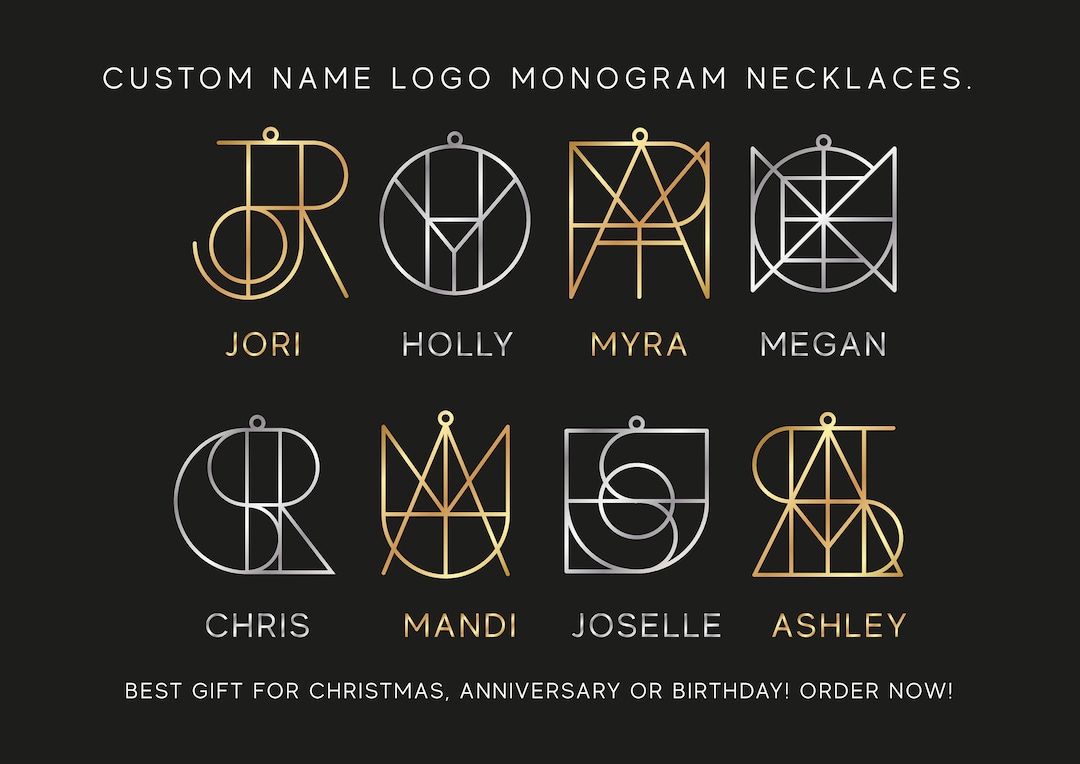 Name Necklace Logo. Custom Couples Monogram Necklace Pendant. - Etsy