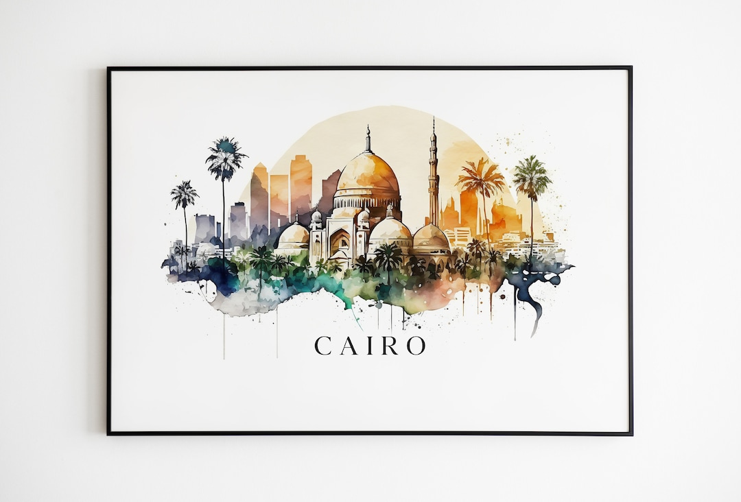 Original Cairo Skyline Watercolor Art Print on Canvas. Egypt City Wall ...