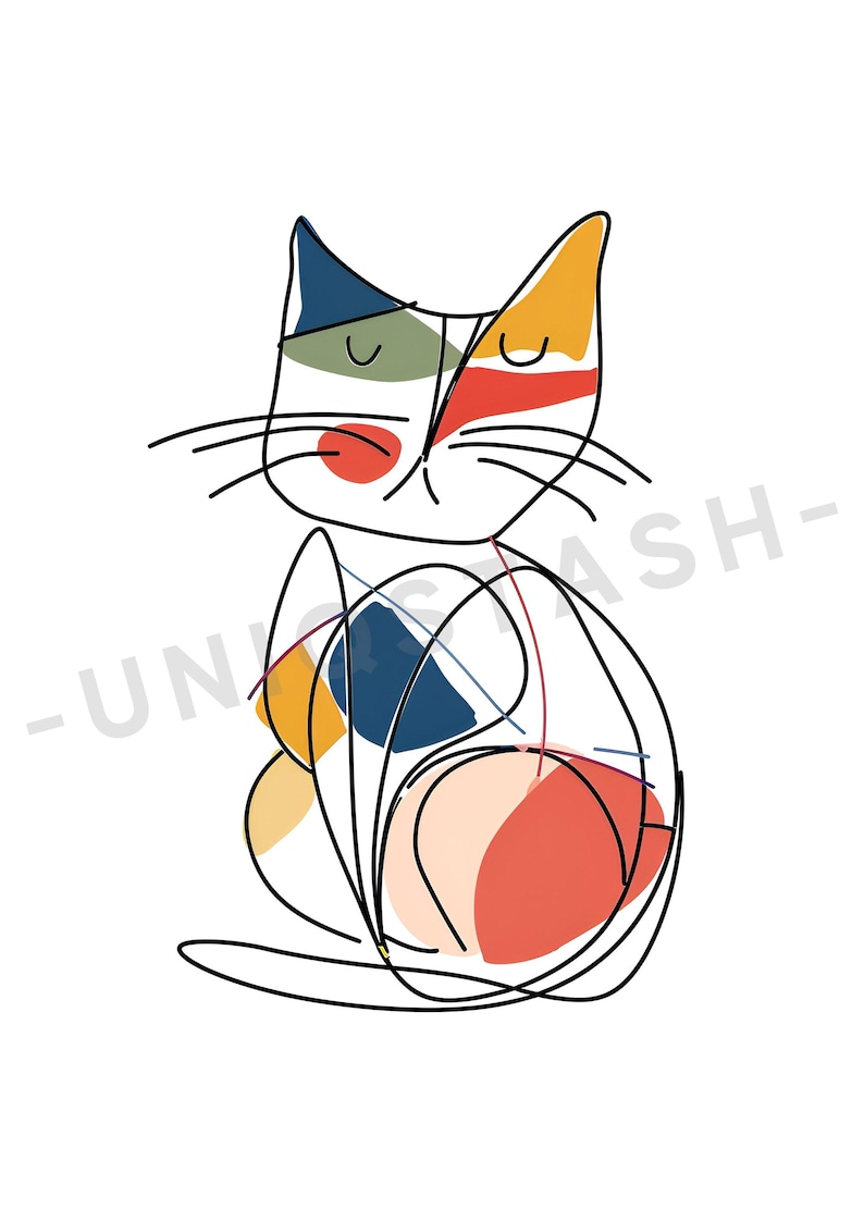 Canvas Animal Print: Minimal Line Nursery Art, Whimsical Cat Dog Wall ...