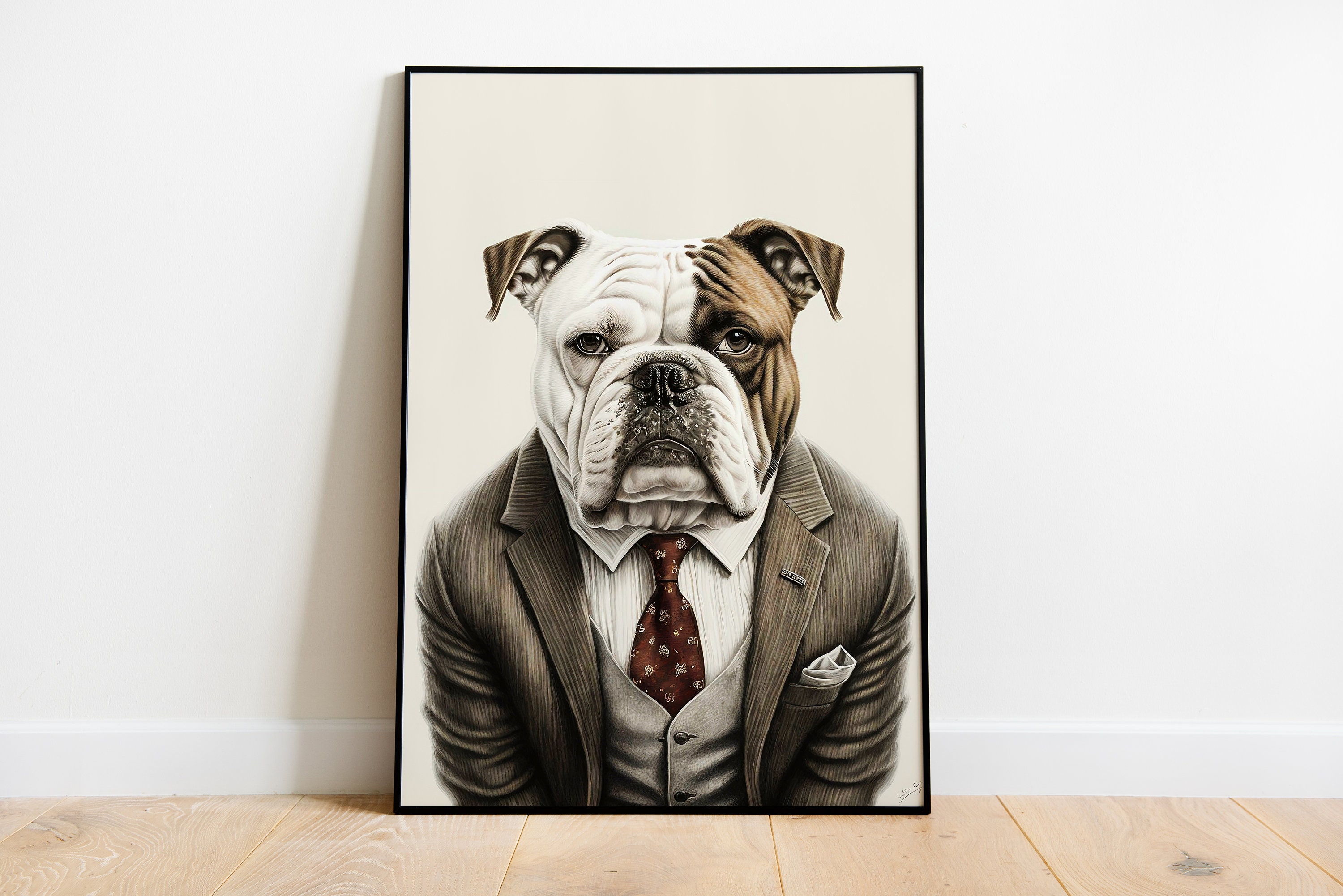 Original BULLDOG Boss in A Suit Art Print on Canvas. Office Wall Art ...