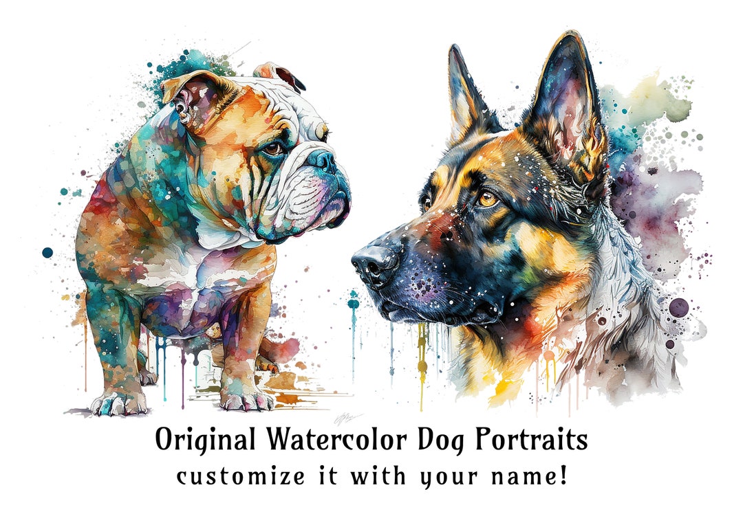 Original Watercolor Dog Prints on Quality Canvas. Colorful Drawing ...