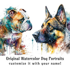 Original Watercolor Dog Prints on Quality Canvas. Colorful Drawing ...