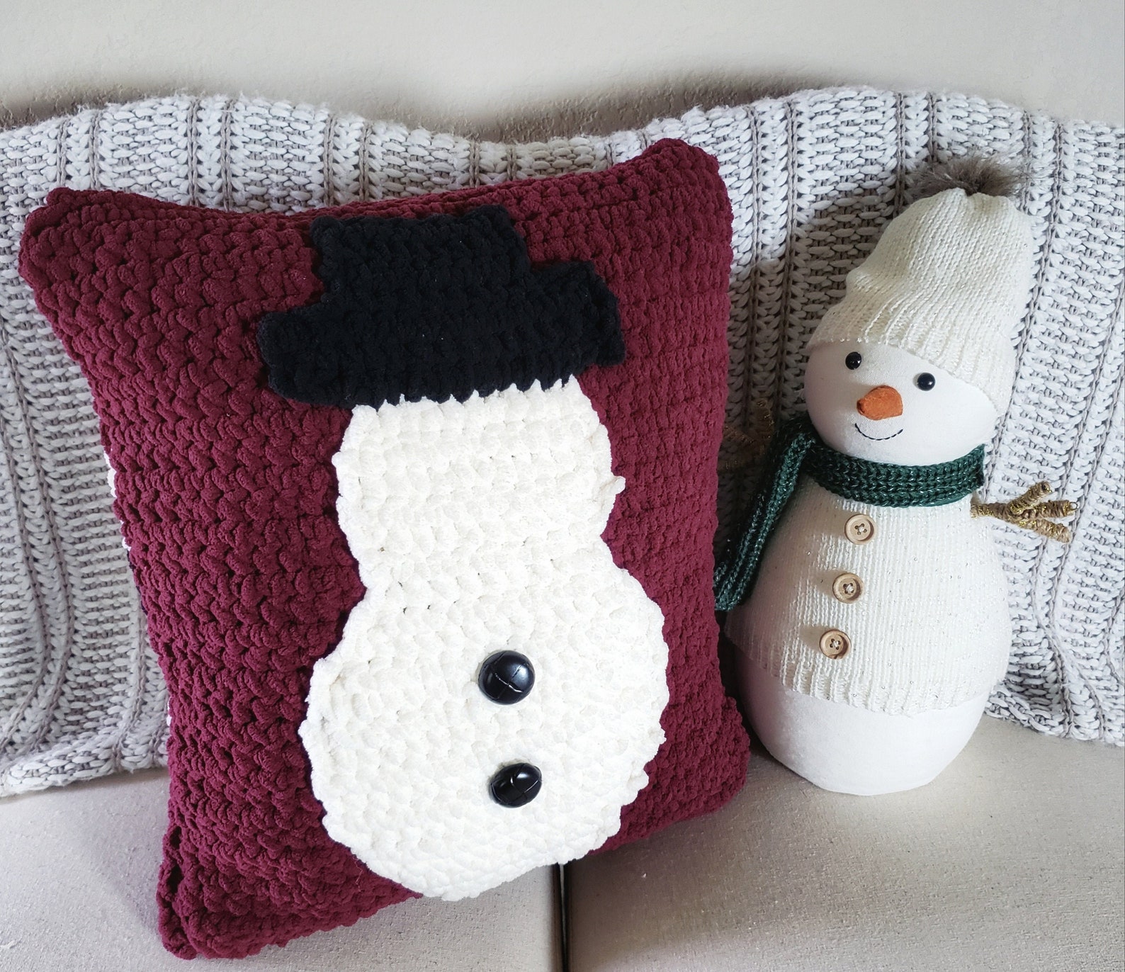 Snowman Throw Pillow Crochet Pattern Digital Download Crochet Pattern ...