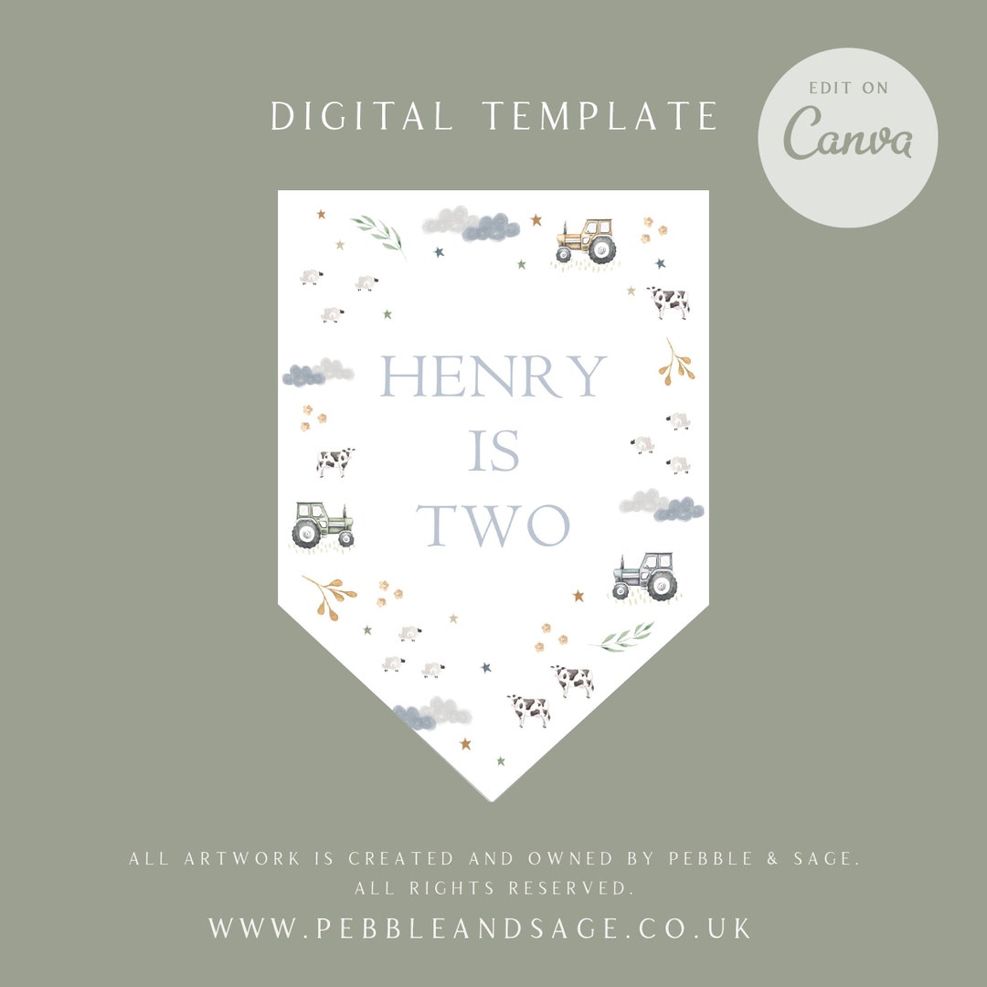 Digital Farm Themed Bunting Template - Christening - Birthday (blue/boy ...