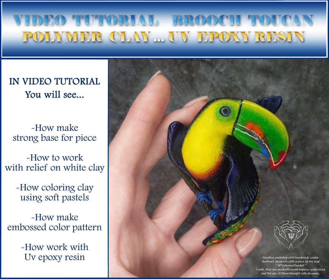 VIDEO TUTORIAL. Brooch Toucan. Polymer Clay... and UV Resin - Etsy