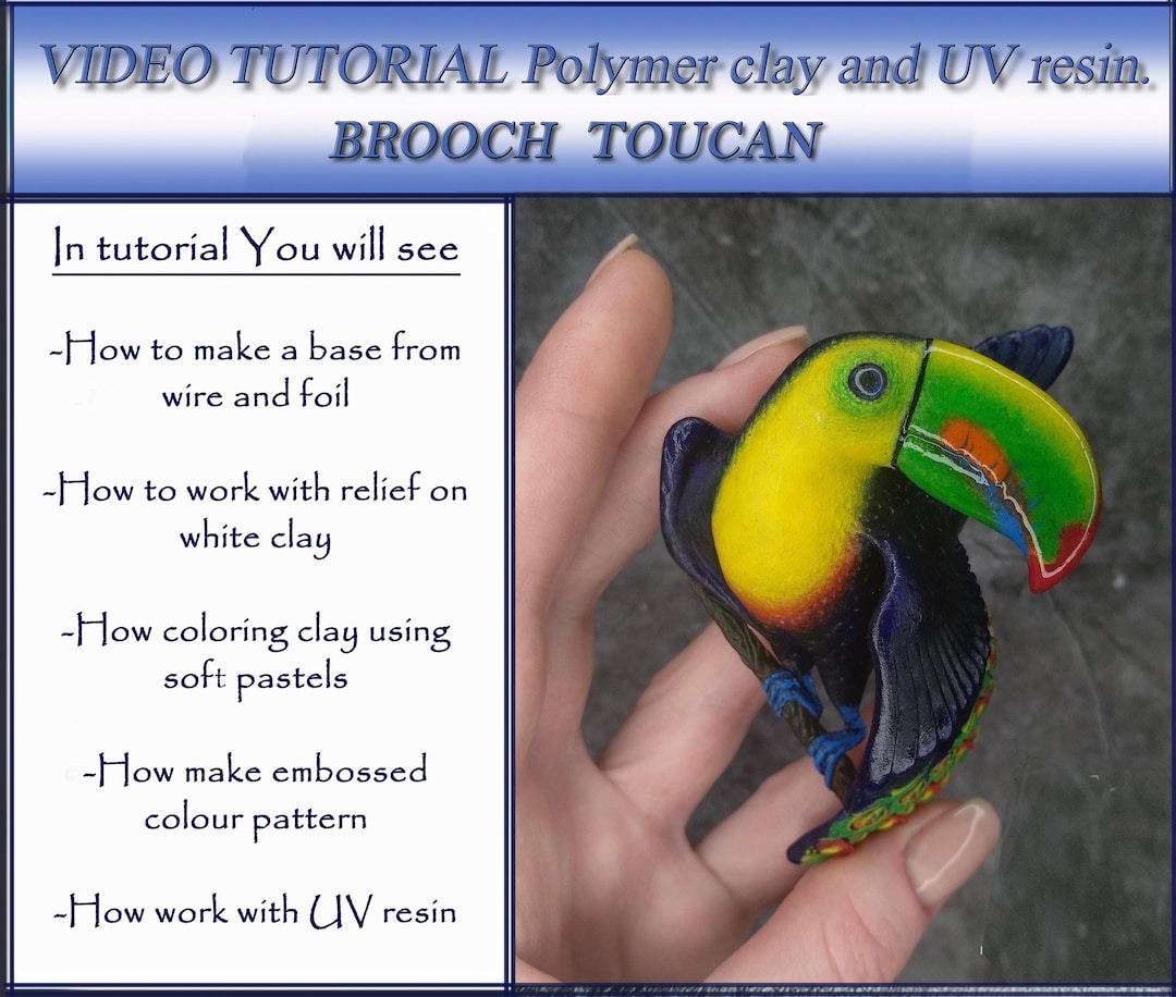VIDEO TUTORIAL. Brooch Toucan. Polymer Clay... and UV Resin - Etsy