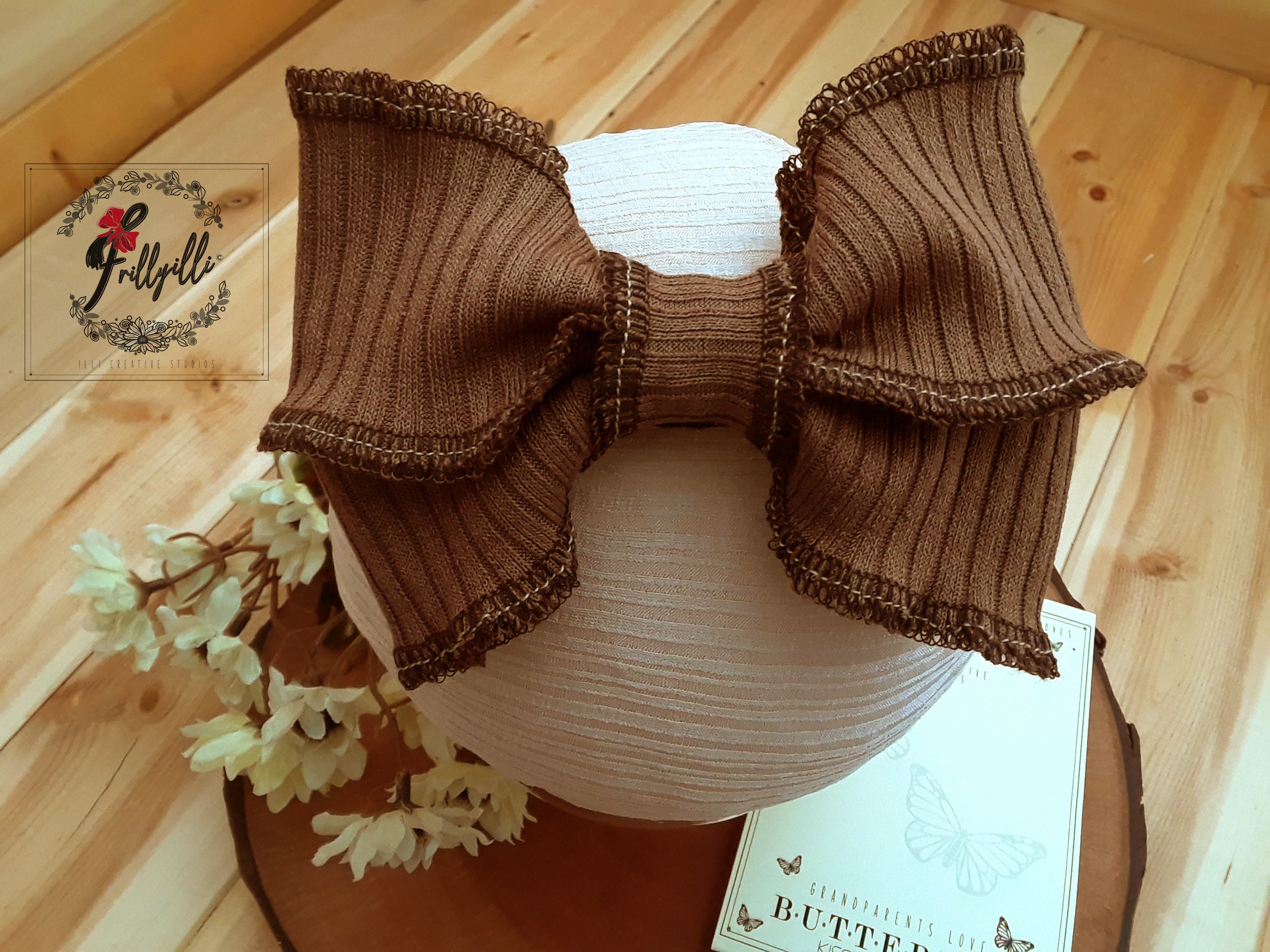 Brown Bows , Soft Stretch Ribbed Cotton Polyester, Frillyilli Surged ...