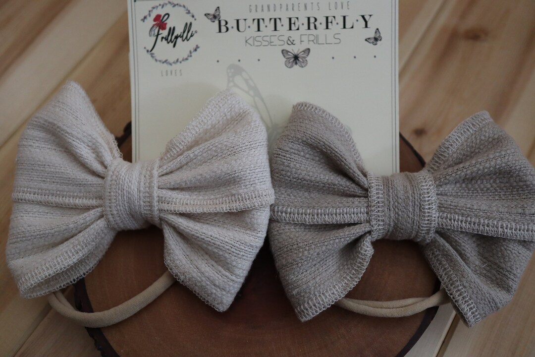 Boho Natural Textured Woven Bows, Baby Natural Boho Bow, Soft Textured ...