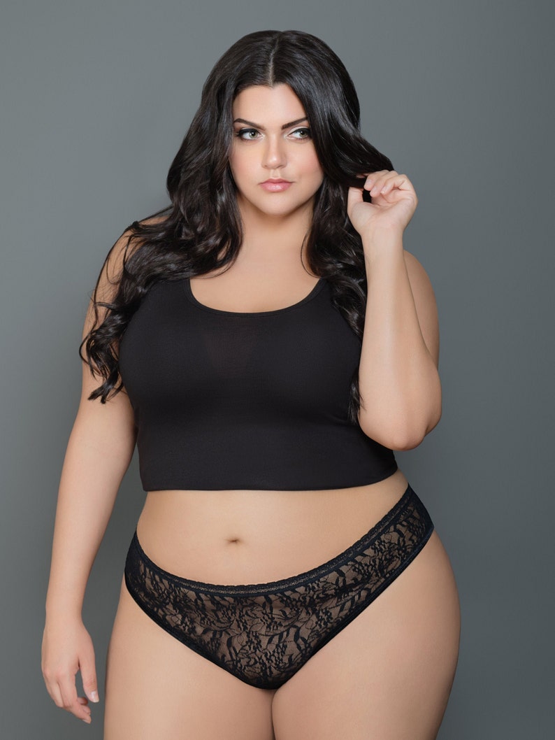 Plus Size Lace Trimmed Thong Plus Size Lingerie Thong Panties Etsy