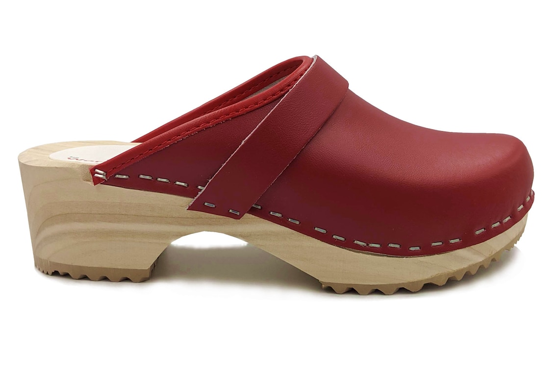 Traditional Wooden Clogs of Swedish Design in Red Leather - Etsy