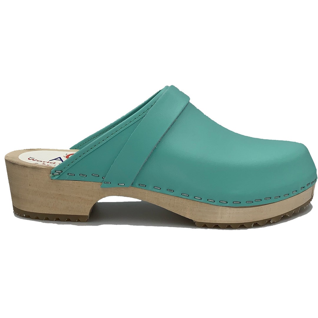 Traditional Wooden Clogs of Swedish Design in Turquoise Leather - Etsy