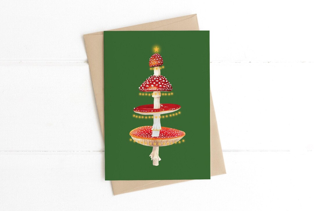 Christmas Tree Card Fungi Christmas Lights Card / Mini Print - Etsy UK