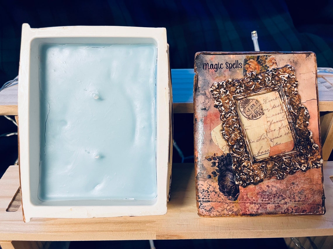 Vintage Book Design Candle With Soy Wax Design on Front and Back. Magic ...