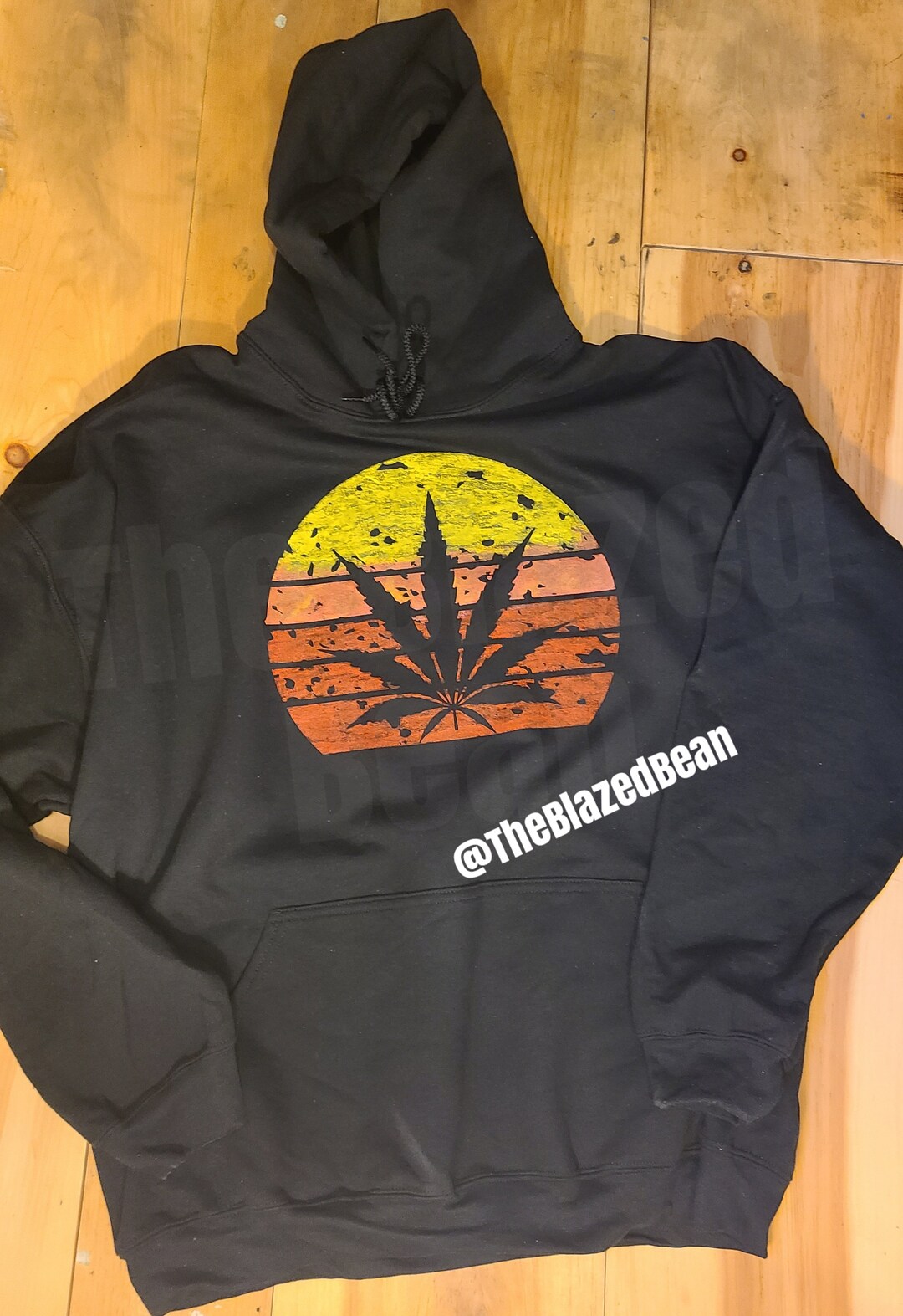Ombre Weed Leaf Sunset Hoodie Distressed Grunge Hoodie Cannabis Leaf ...