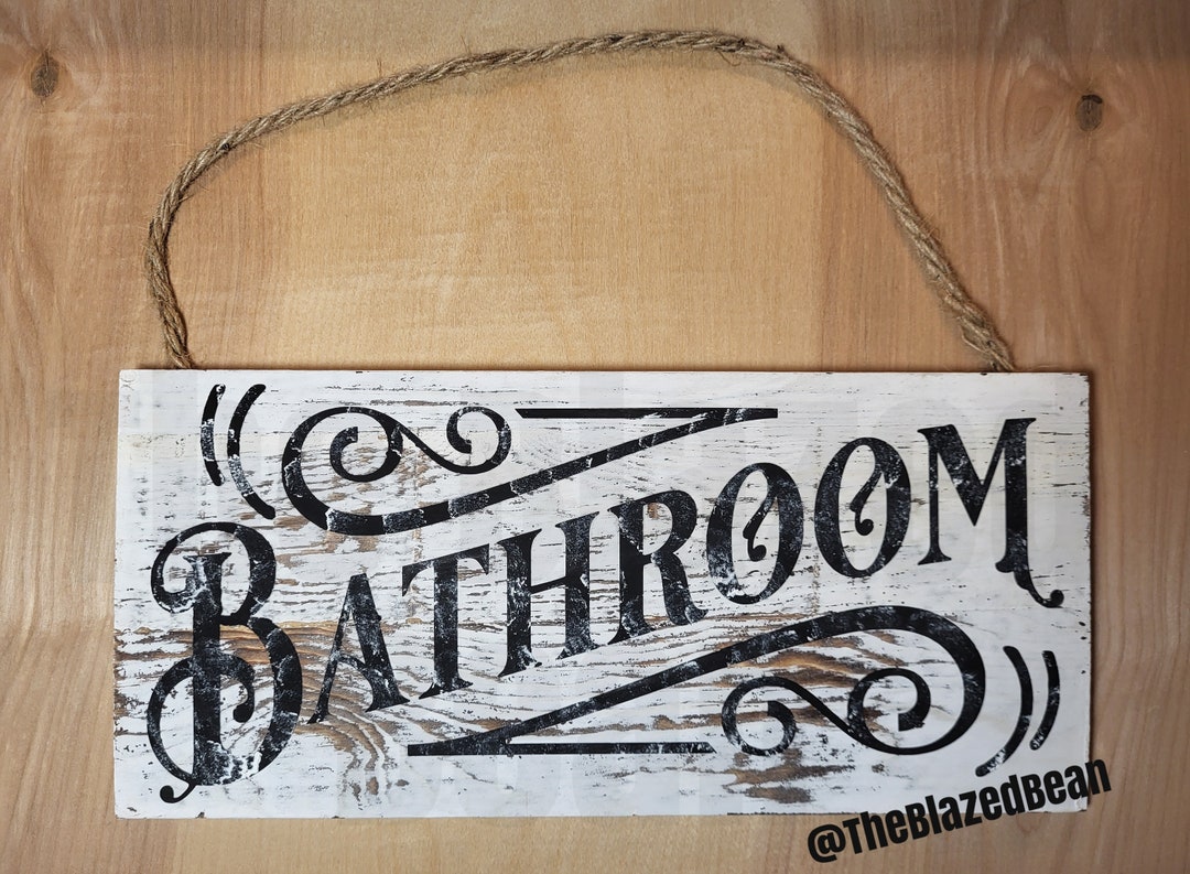 Bathroom Sign - Distressed Bathroom Sign - Vintage Inspired - Etsy