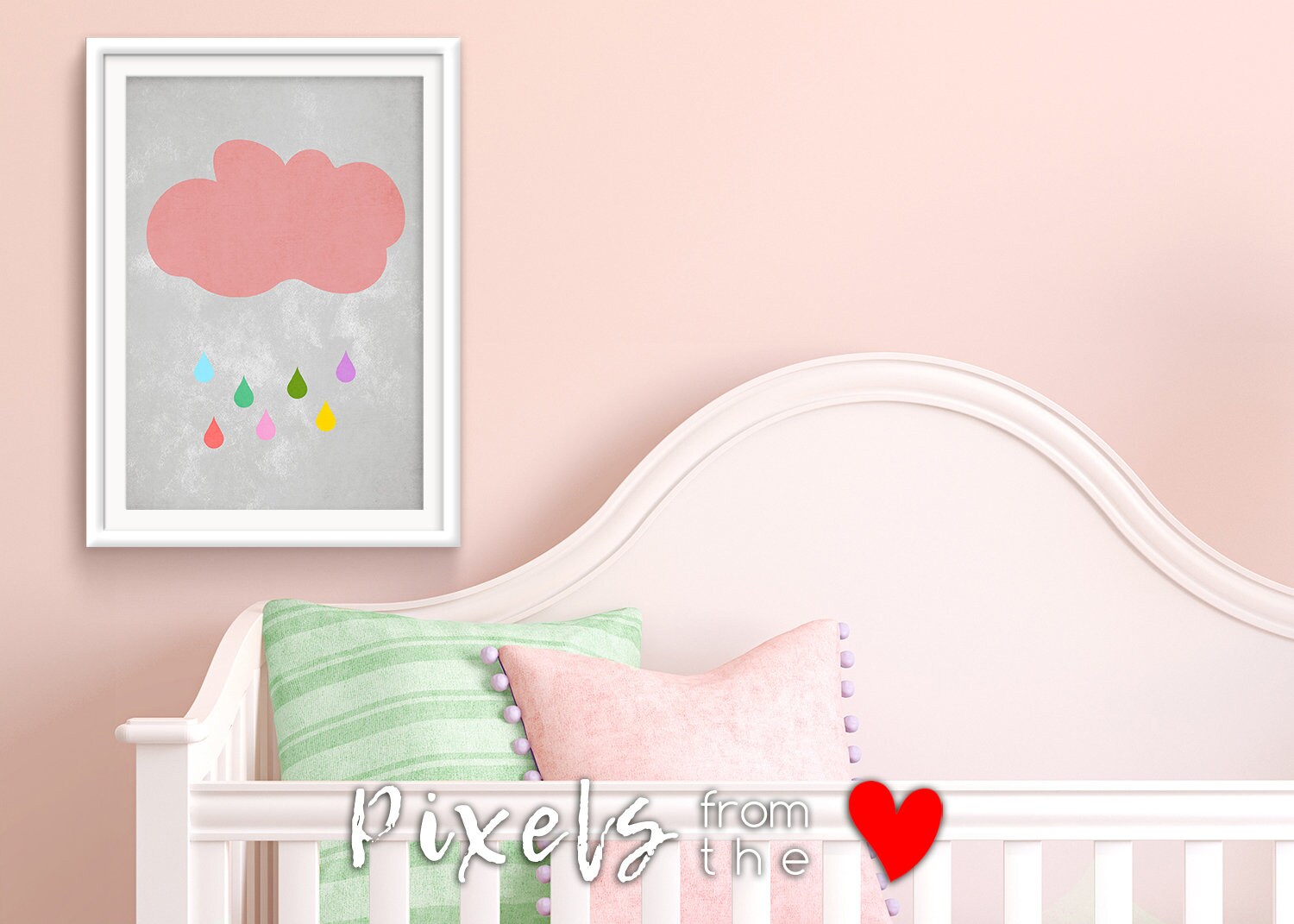 Pink Rain Cloud Nursery Art, Printable Nursery Wall Art, Rainbow ...