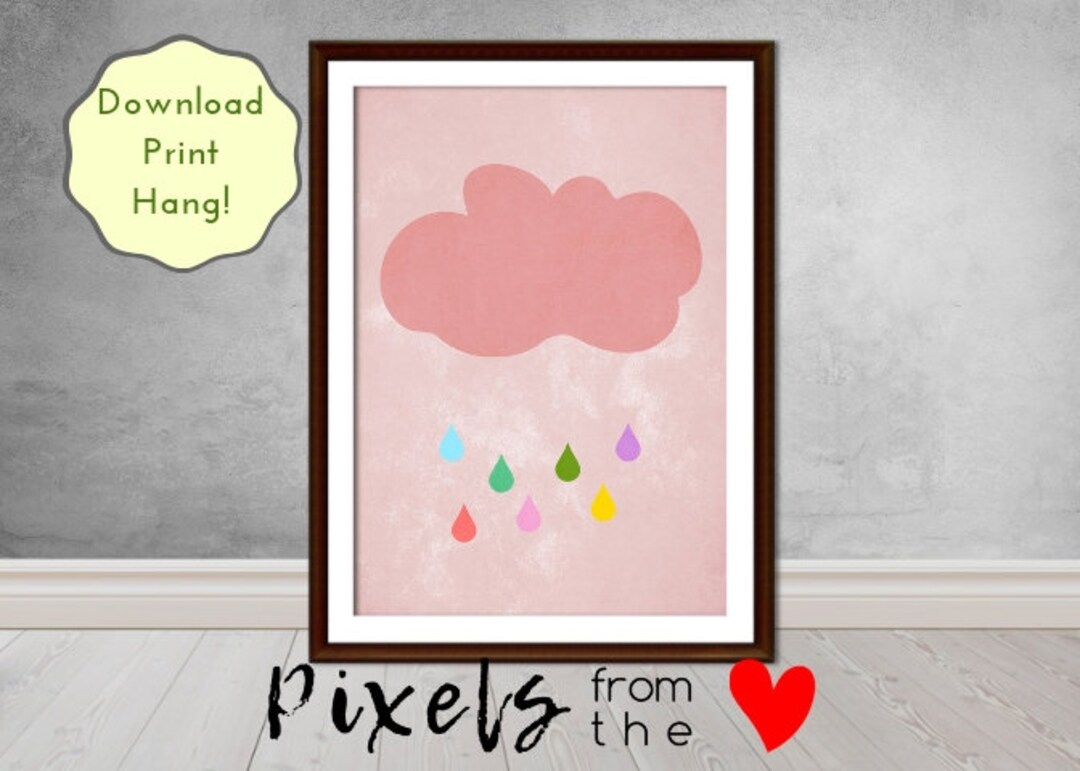 Pink Rain Cloud Nursery Art, Printable Nursery Wall Art, Rainbow ...