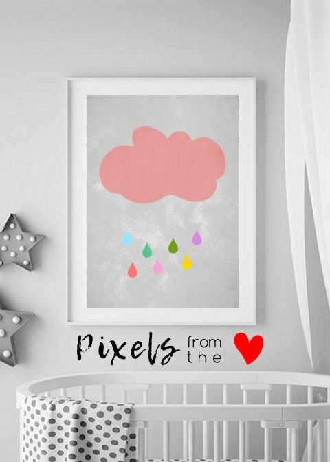 Pink Rain Cloud Nursery Art, Printable Nursery Wall Art, Rainbow ...