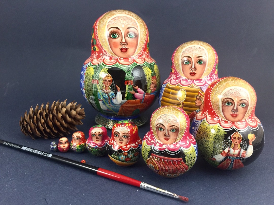 Nesting Dolls Fairy Tale Wooden Matryoshka 10 Pcs Stacking Hand Painted ...