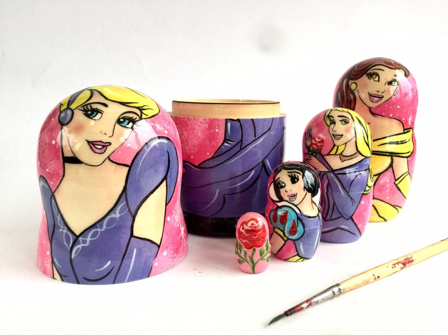Princess Hand painted Pink Nesting Dolls 4.9125 cm 5 pcs | Etsy