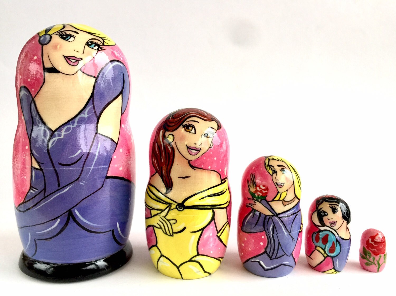 Princess Hand painted Pink Nesting Dolls 4.9125 cm 5 pcs | Etsy