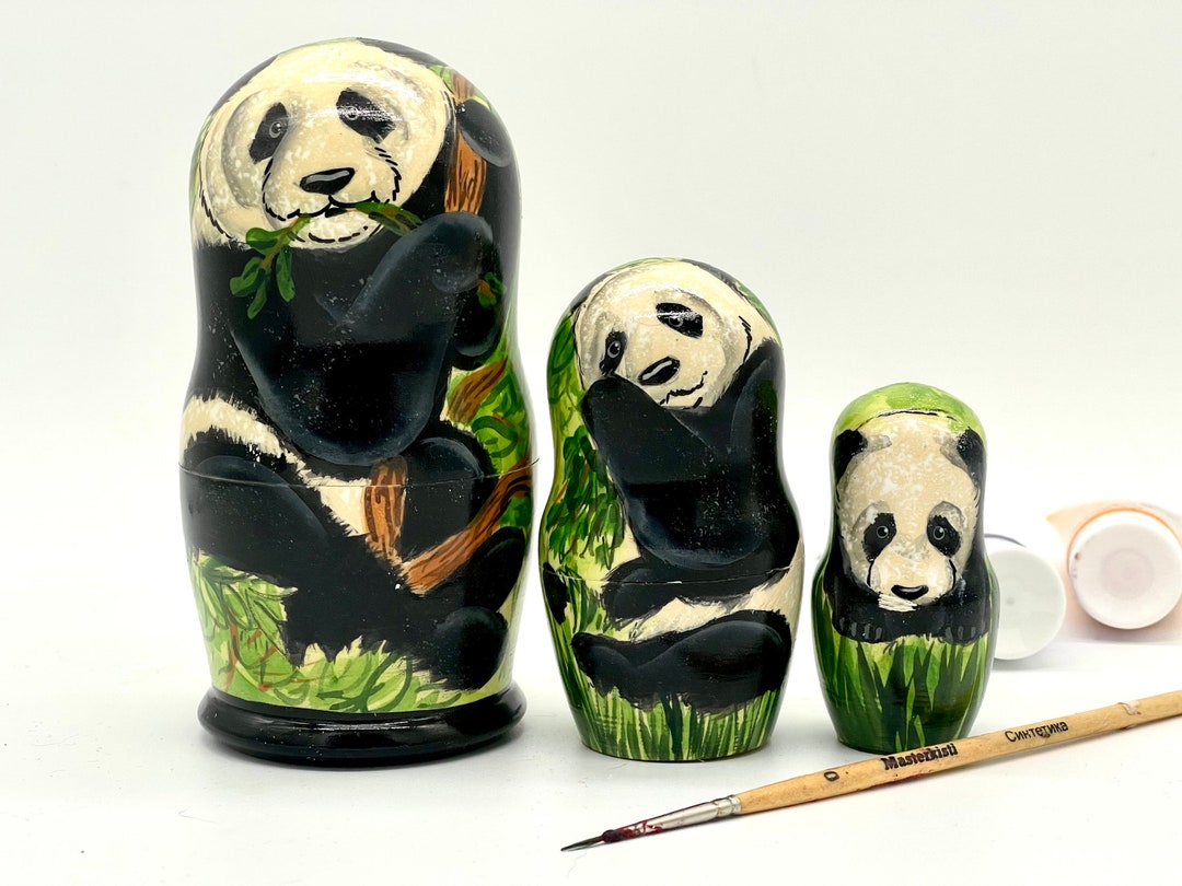 Nesting Dolls Matryoshka Pandas Hand Painted Stacking Toys 4.9" 3 Pcs ...