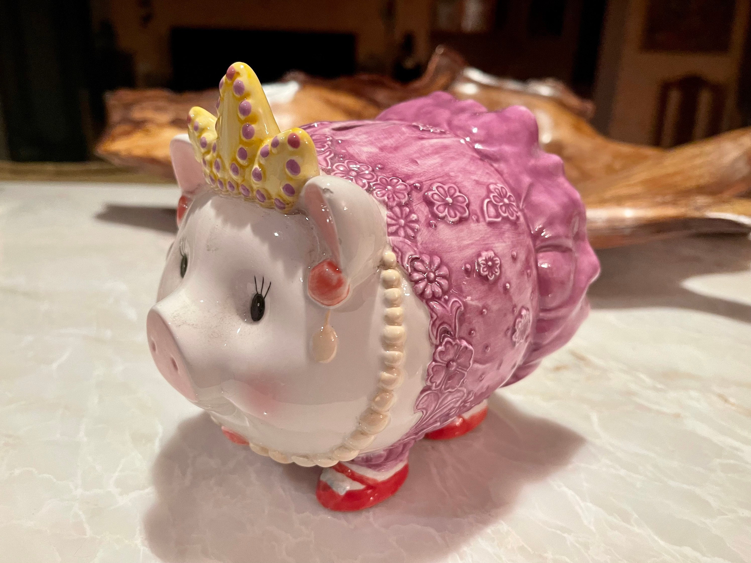 Vintage Money Box Piggy Bank Pink Piggy Princess Hand Painted | Etsy