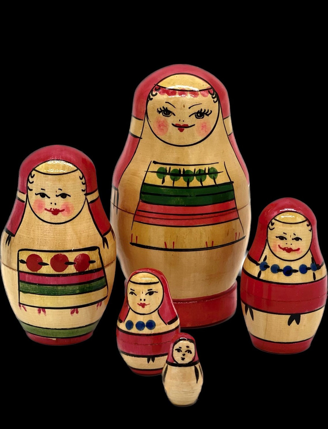 Soviet Vintage Primitive Nesting Dolls Classic Yellow W/red 5 Pcs ...