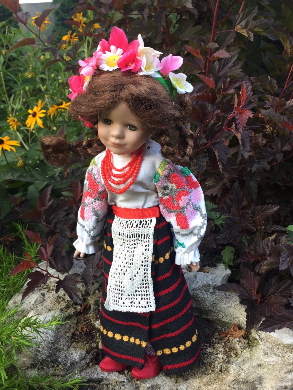 Ukrainian Doll Brunette with Flower Headband Porcelain | Etsy