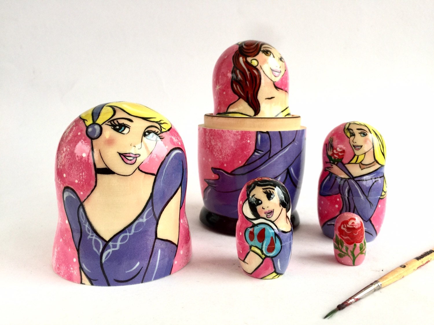 Princess Hand painted Pink Nesting Dolls 4.9125 cm 5 pcs | Etsy