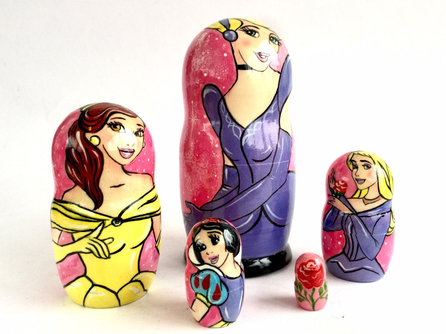 Princess Hand painted Pink Nesting Dolls 4.9125 cm 5 pcs | Etsy