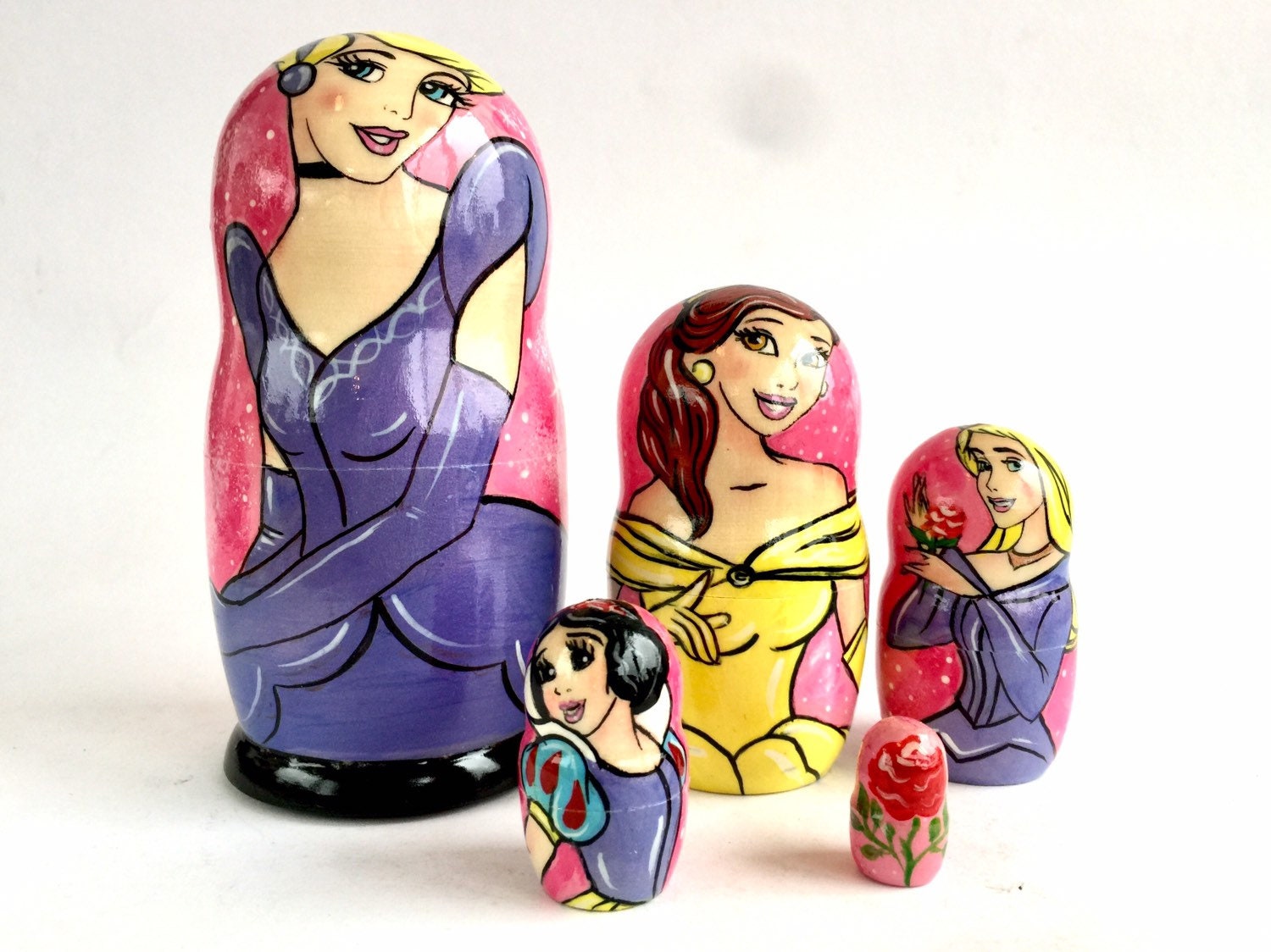 Princess Hand painted Pink Nesting Dolls 4.9125 cm 5 pcs | Etsy