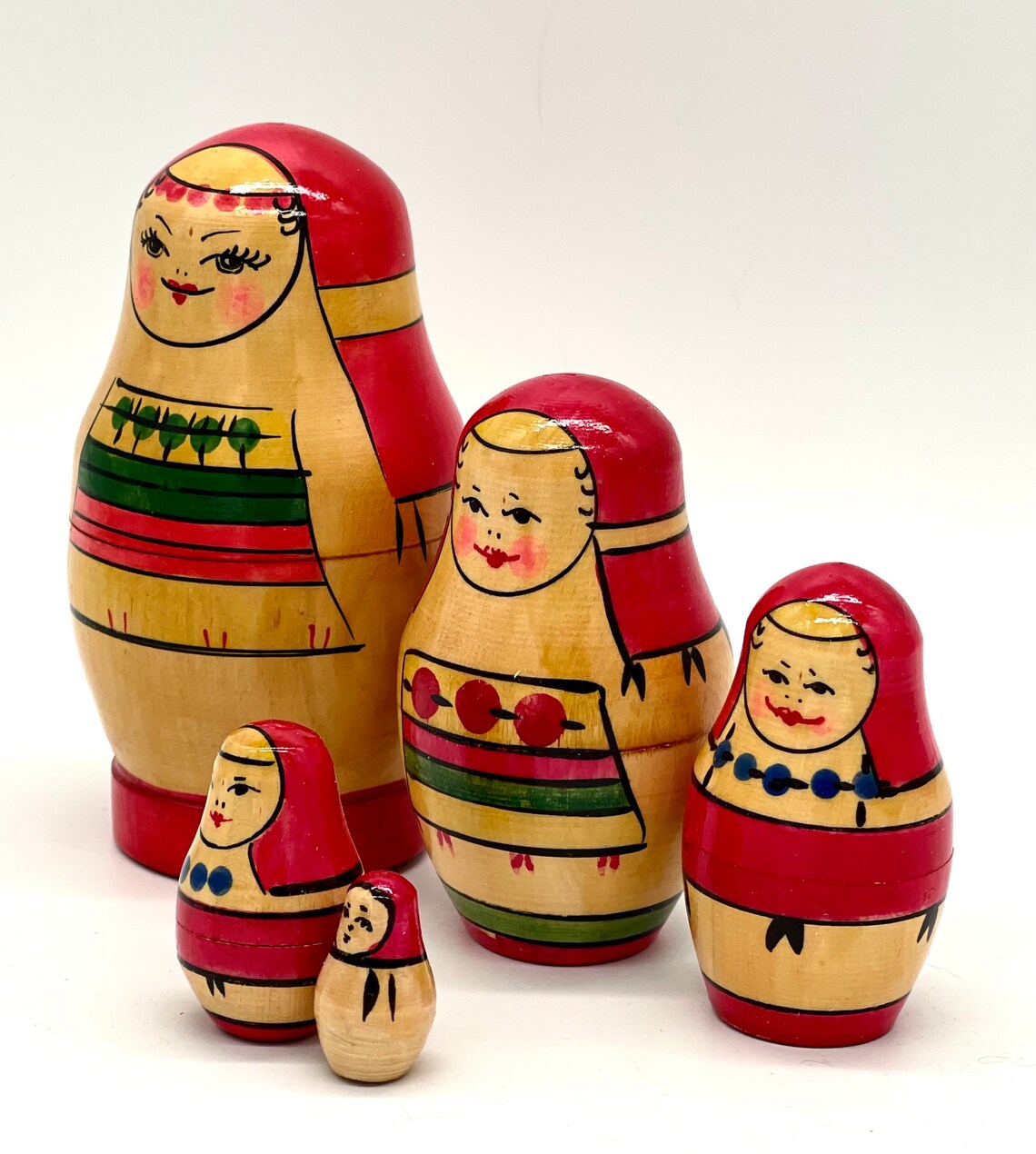Soviet Vintage Primitive Nesting Dolls Classic Yellow W/red 5 Pcs ...