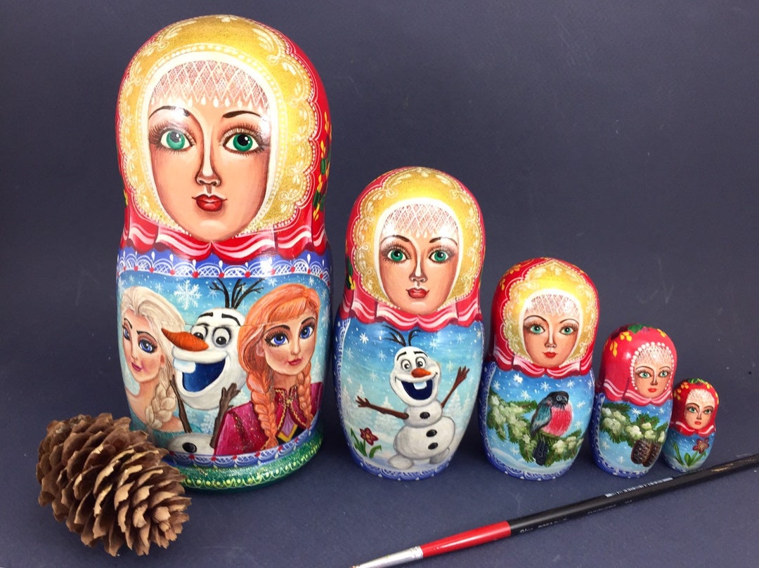 Nesting Dolls - Wooden Hand Painted Matryoshka 7.3"18.5 Cm 5 Pcs Frozen ...
