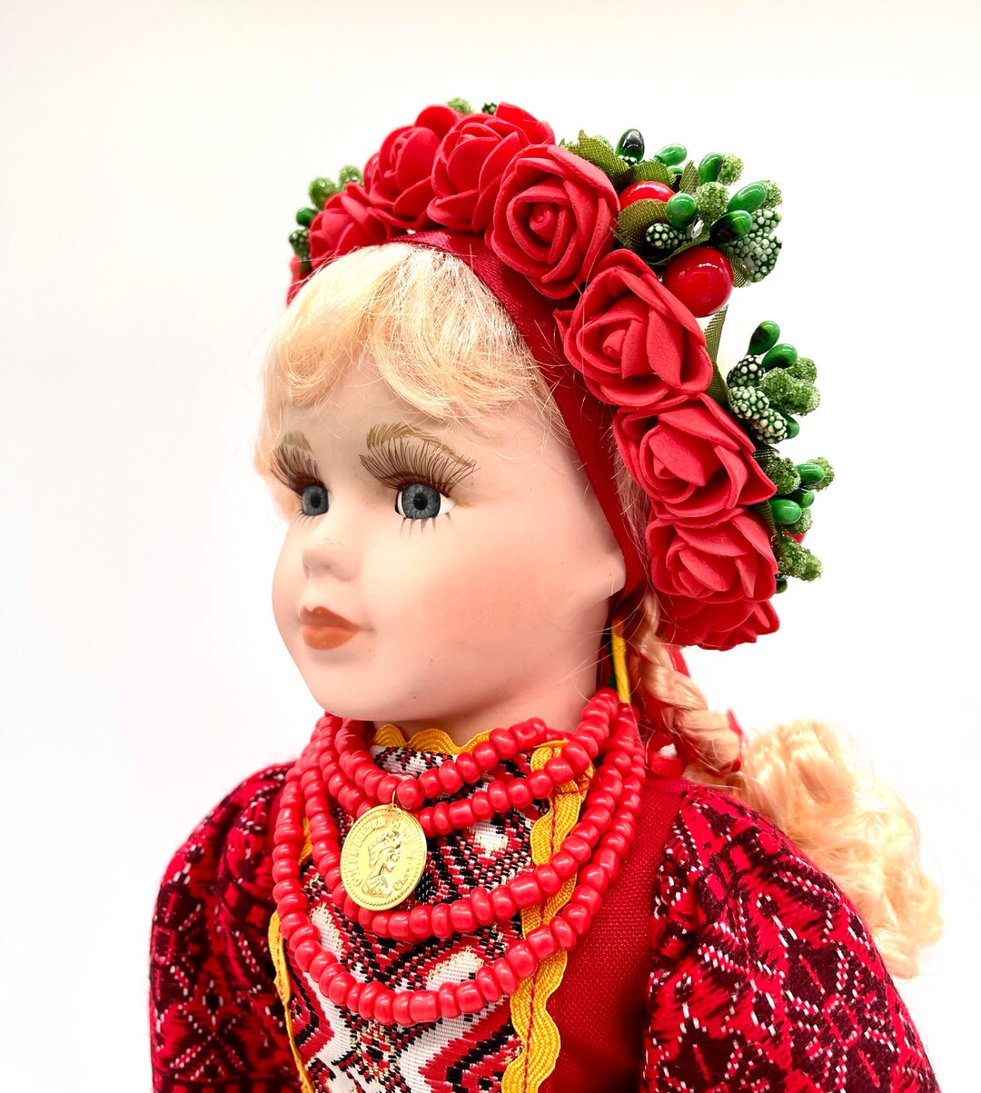 Blonde Girl Ukrainian Doll W/ Red and Black Skirt - 43,5 Cm , 17 Inches ...