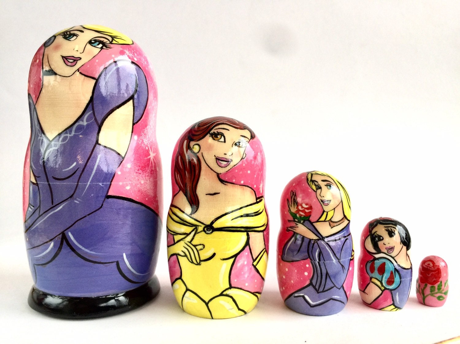 Princess Hand painted Pink Nesting Dolls 4.9125 cm 5 pcs | Etsy
