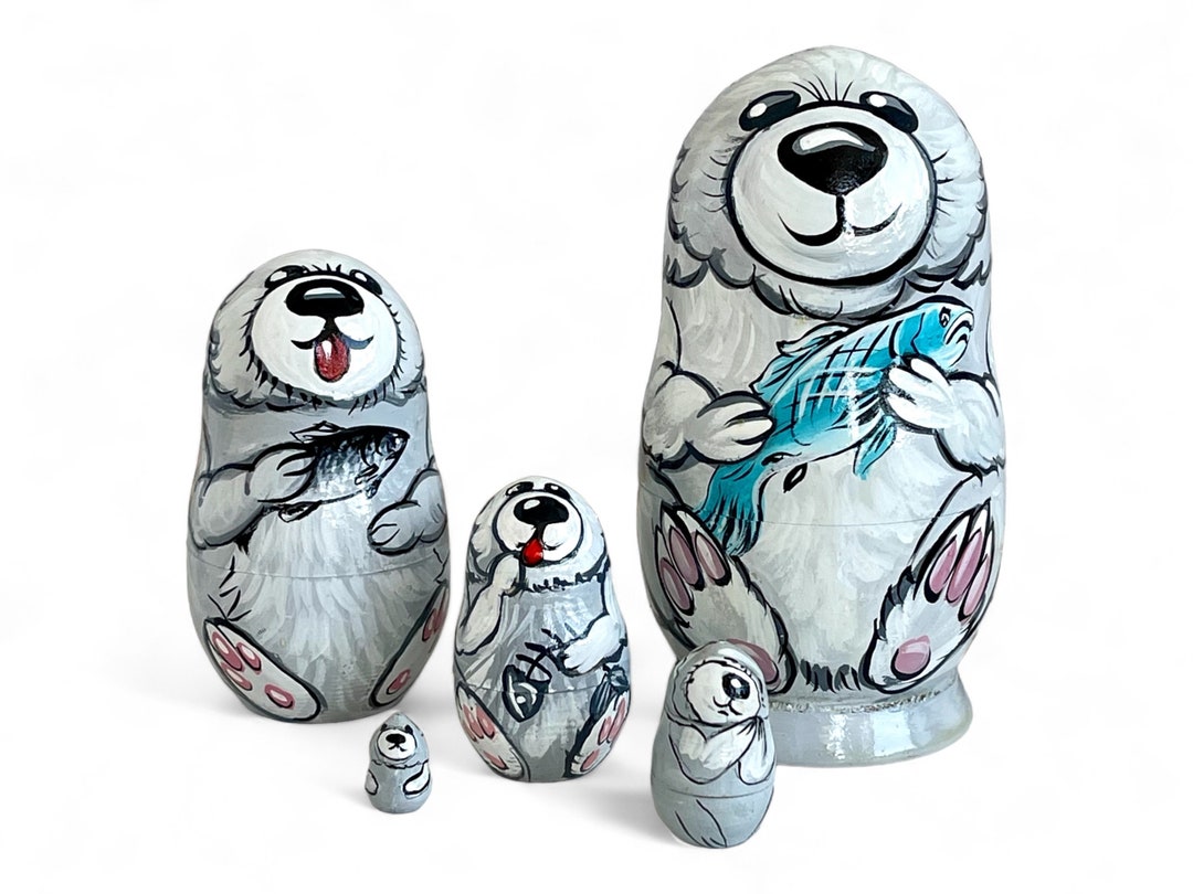 Nesting Dolls Polar Bears 10.5 Cm 4 In.handmade Bear Wooden Stacking ...