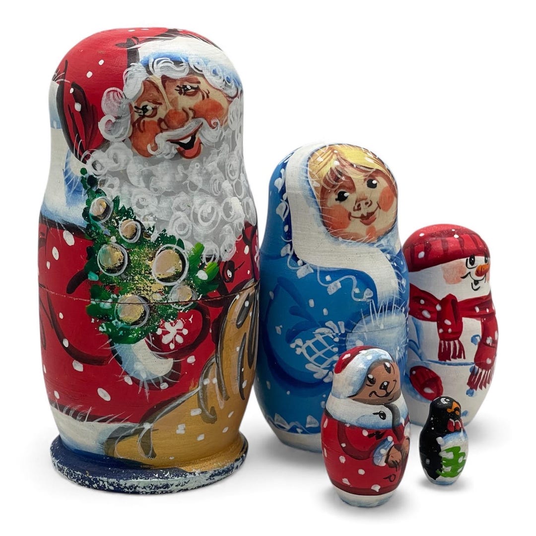 Christmas Nesting Dolls- Santa Claus Matryoshka Set of 5, Hand-painted ...