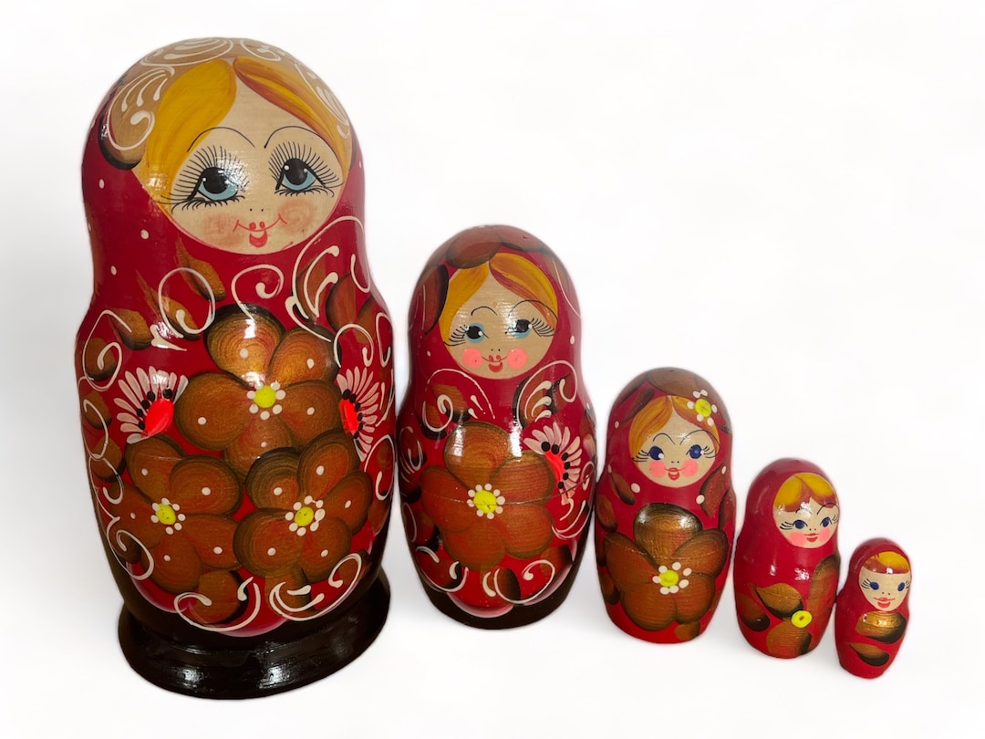 Russian Matryoshka Wooden Nesting Dolls Toys 17.5 Cm 6.8 Red/ Black ...