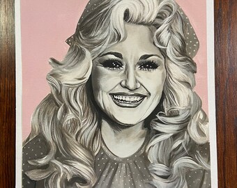 Rainbow Glitter Dolly Parton & Kitten Art Print, Nashville Music Legend ...