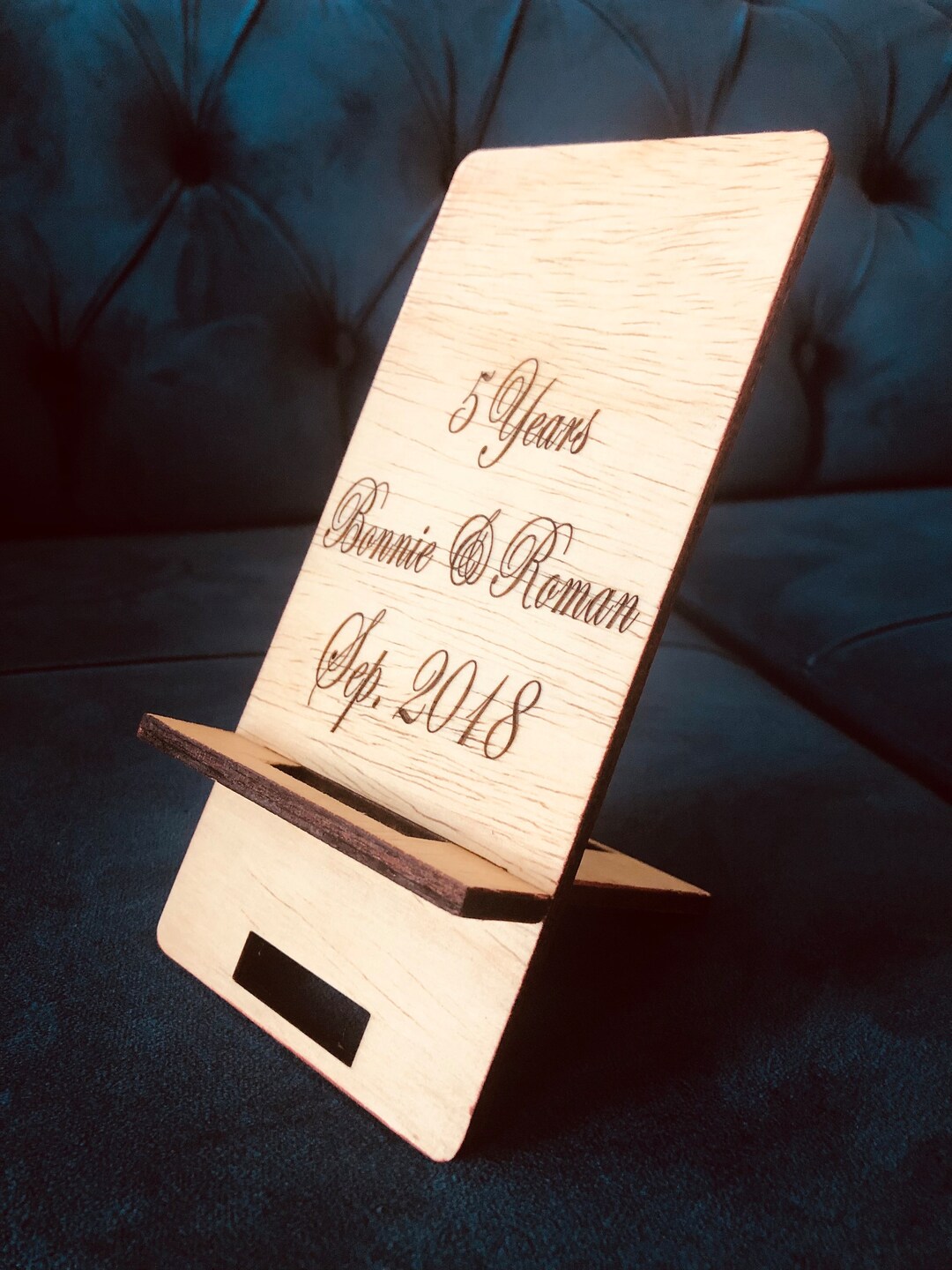 Laser Cut Wood Phone Stand With Wooden Tag, Personalized Gift for Him ...