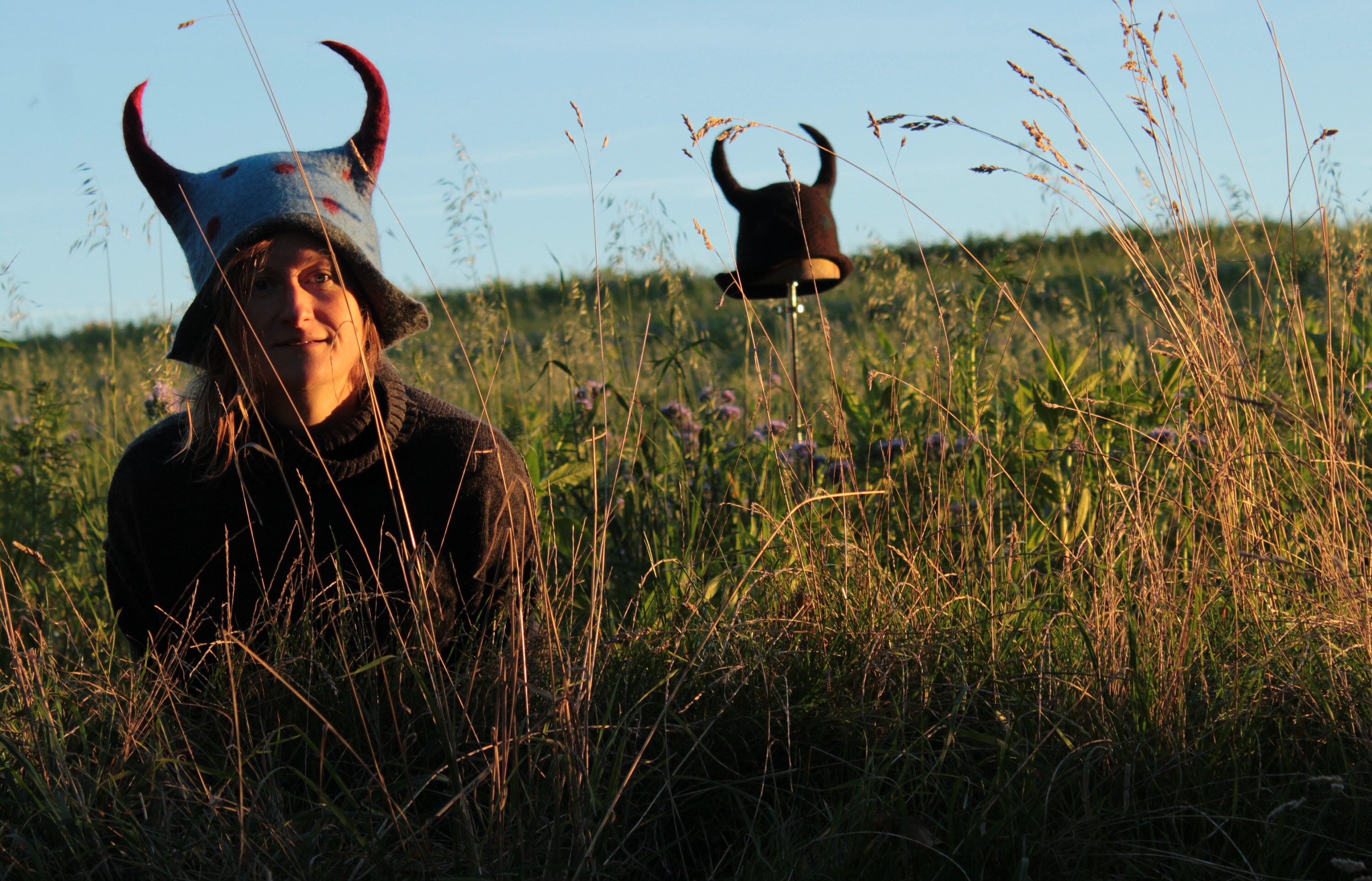 Handfelted Blue Hat With Red Horns Handgefilzter Blauer Hut - Etsy