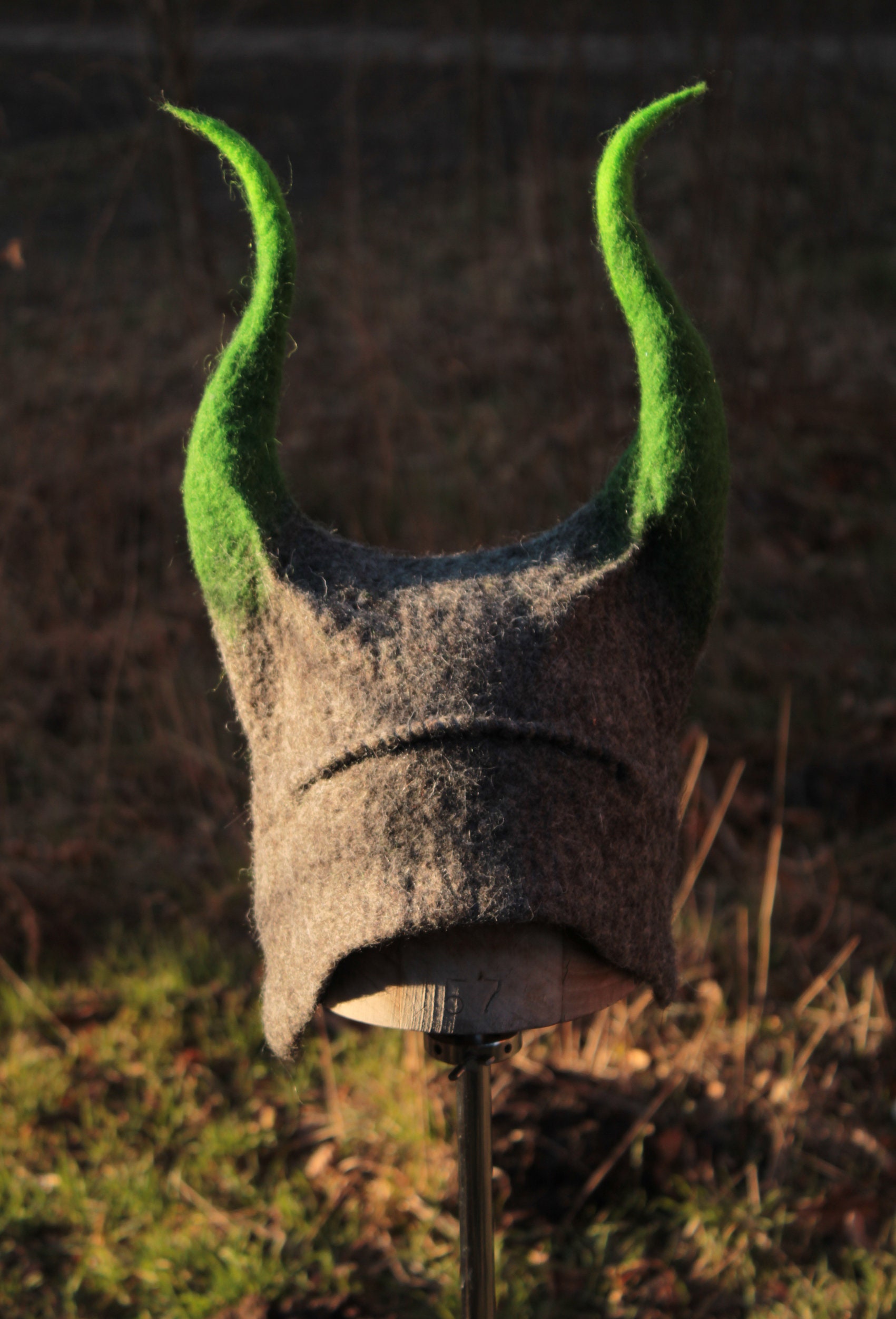 Loveful Green Spring Maleficent Style Sauna Hat Gray Green Felted Hat ...