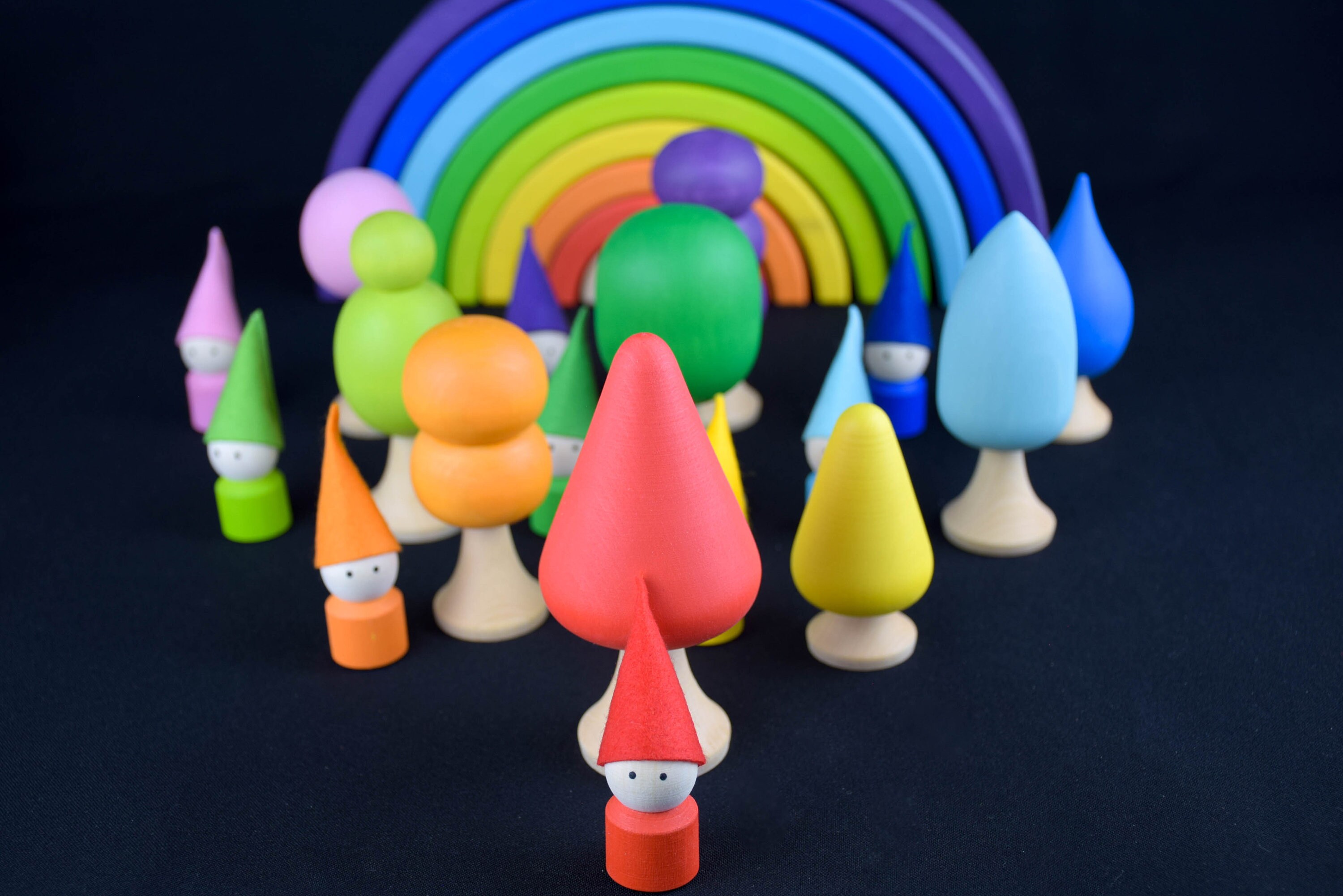 Wooden Toy Set Trees Small Wooden Trees Rainbow Trees Toy | Etsy