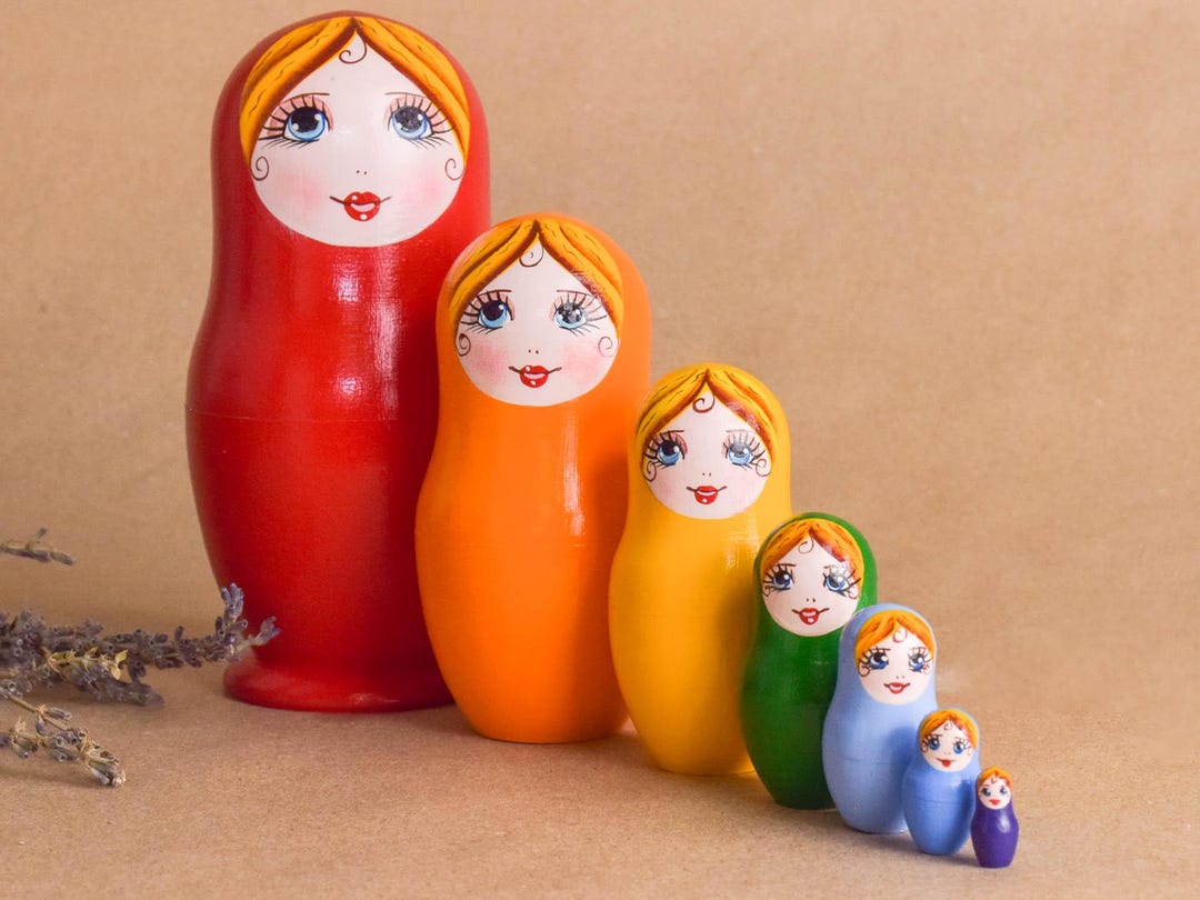 Matryoshka Rainbow Nesting Dolls 7 Pcs, Wooden Babushka, Montessori ...